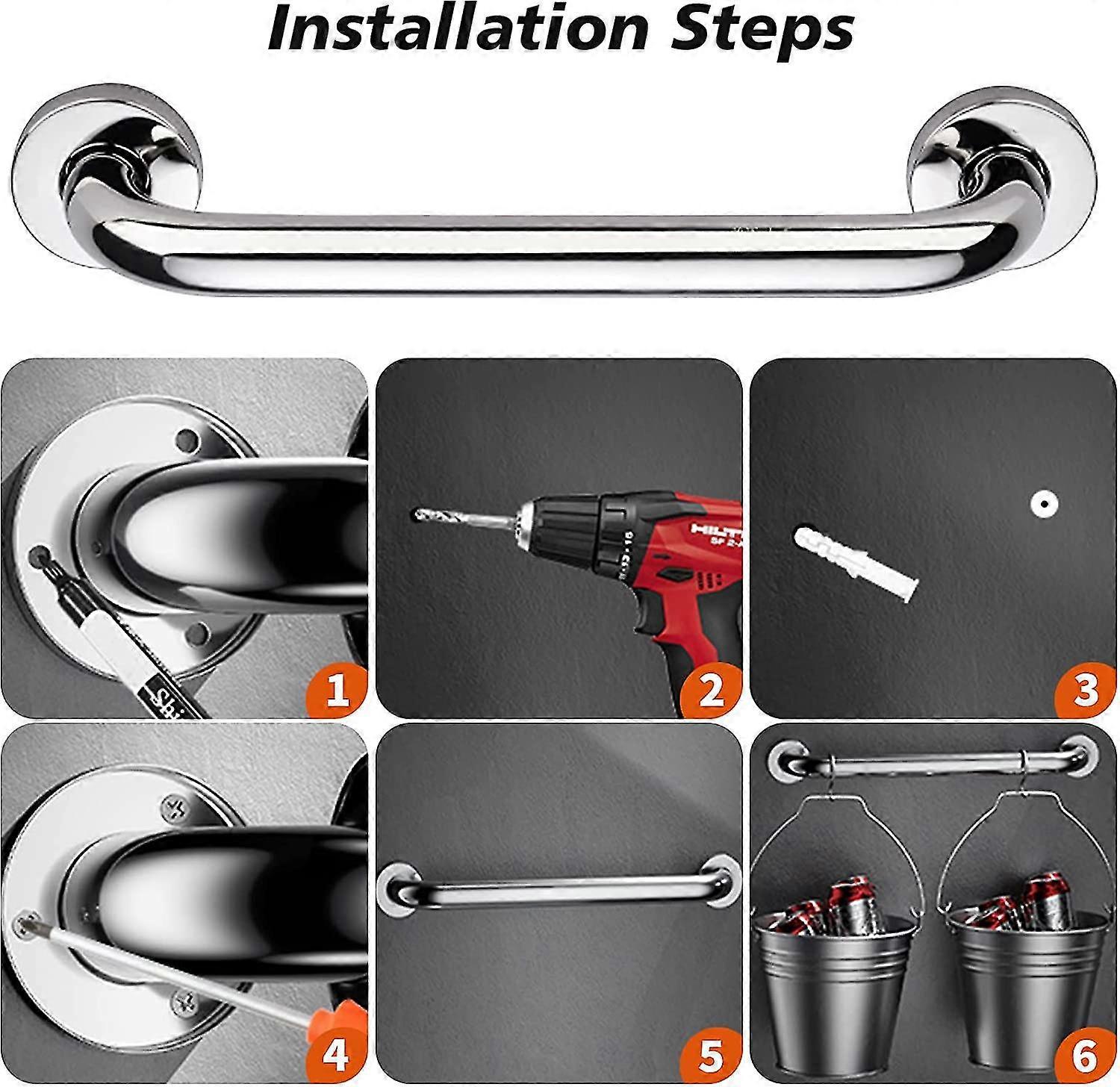 2 Pcs 304 Stainless Steel Bathroom Grab Bar,bathroom Hand Rail,anti ...