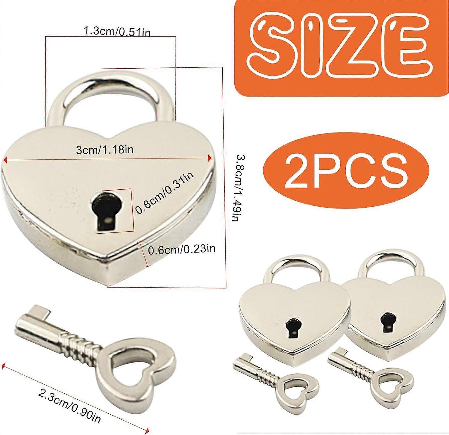 Pack of 2 Lock Heart Padlock Mini Lock Vintage Padlocks Key Padlocks ...