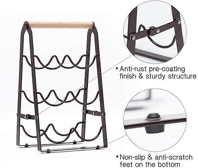 6 Bottle Wooden Rack, 3 Tier Countertop Stand for Home Bar, Cabinet ...