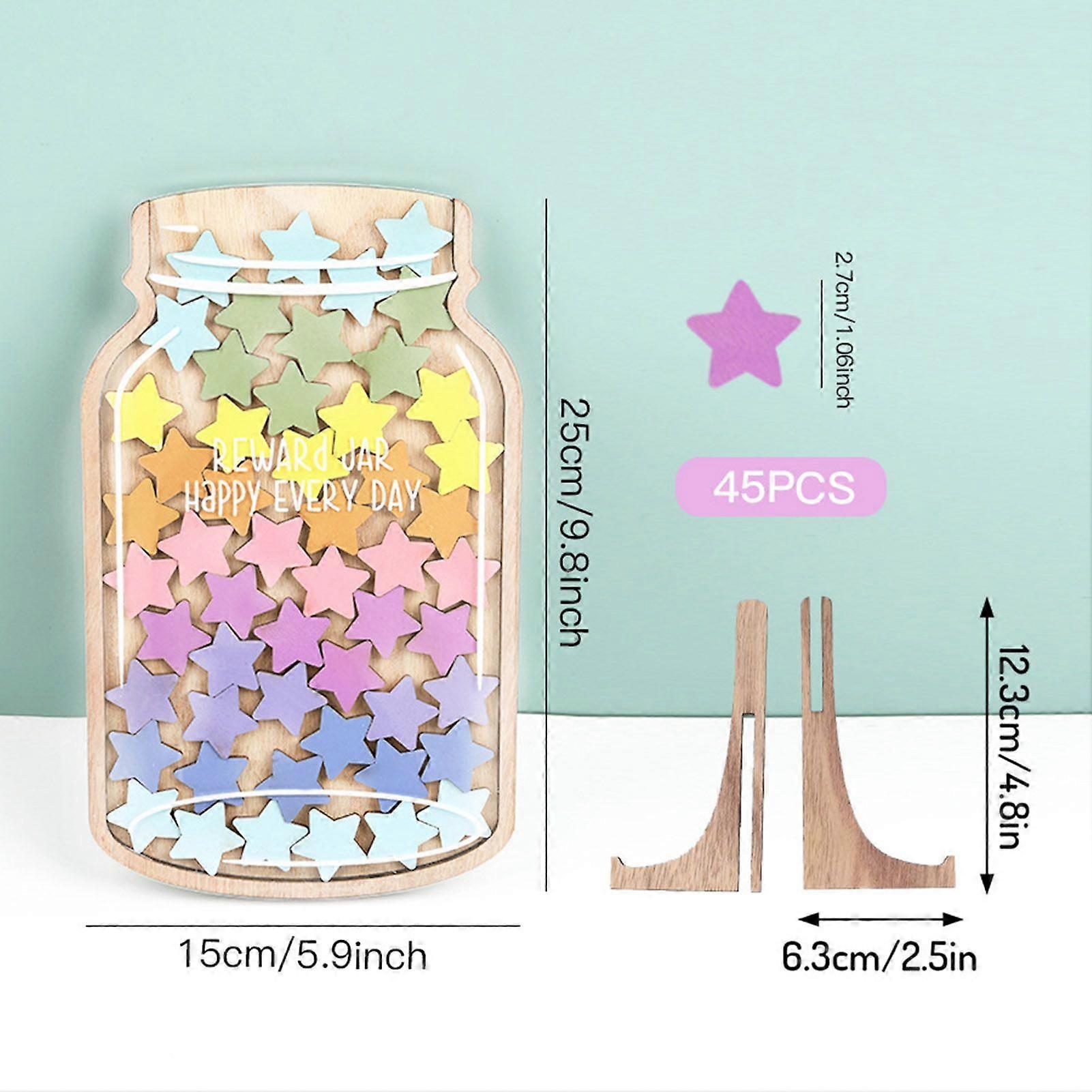 Wooden Reward Jar with 25 Colorful Stars Flowers Kids Students Potty ...