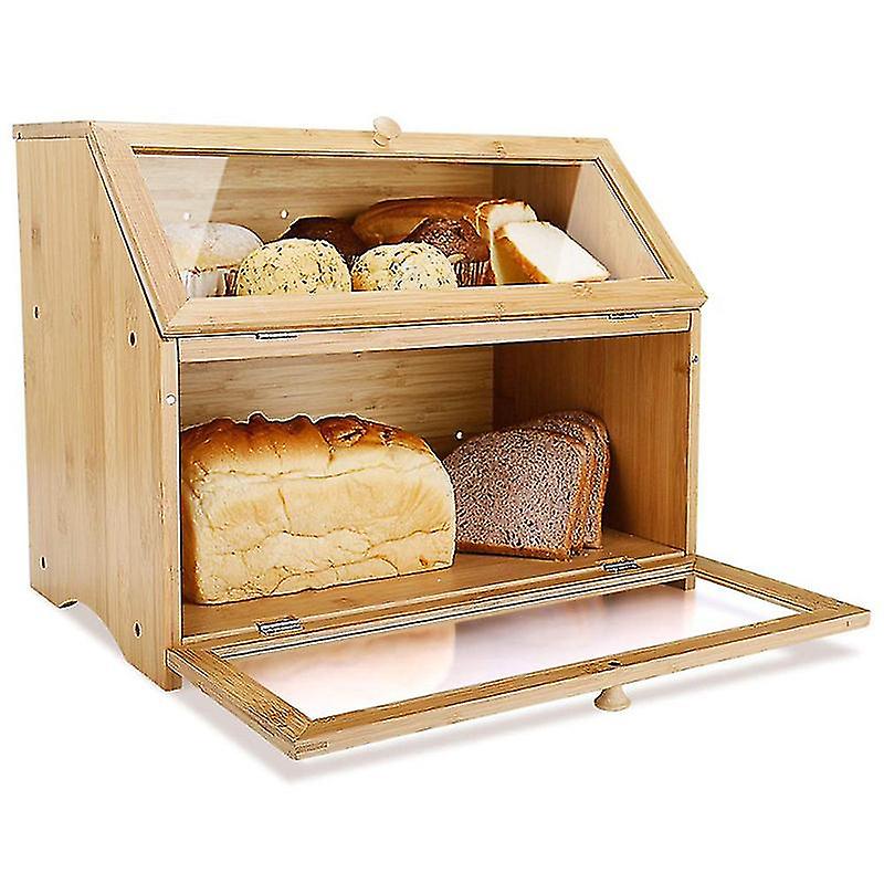 Bread Box For Kitchen Countertop Double Layer Bread Storage With Clear ...