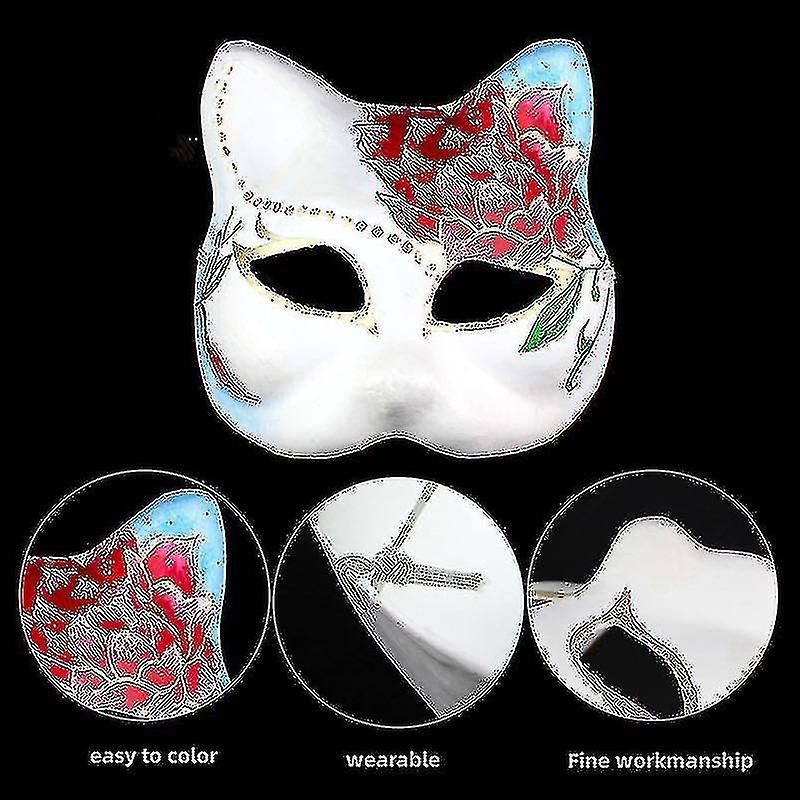DIY White Paper Mask Fox Cat Face Pulp Tom handmålad mask för ...