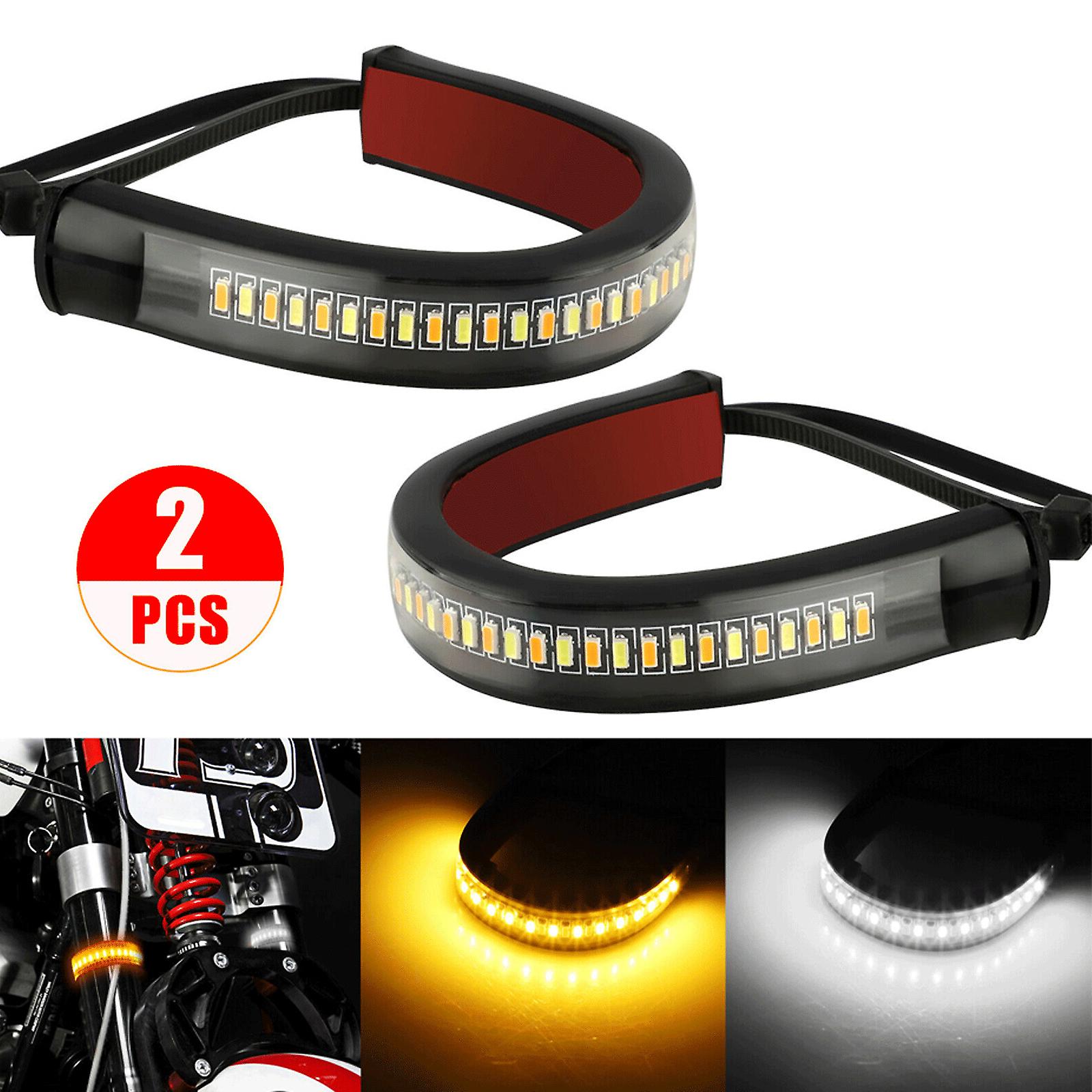 2 LED Motorcycle Turn Signals Light FORK Strip Flowing Amber For Harley ...