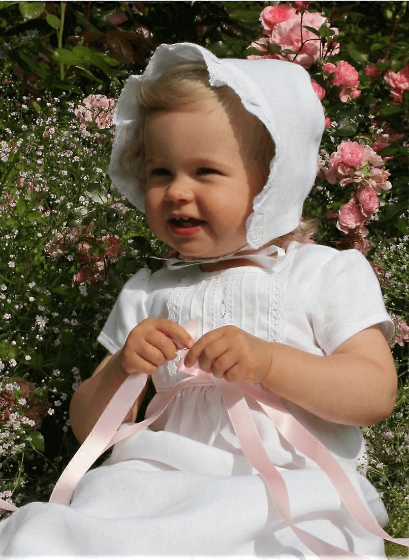 Christening Bonnet In White Linen From Grace Of Sweden | Fruugo US