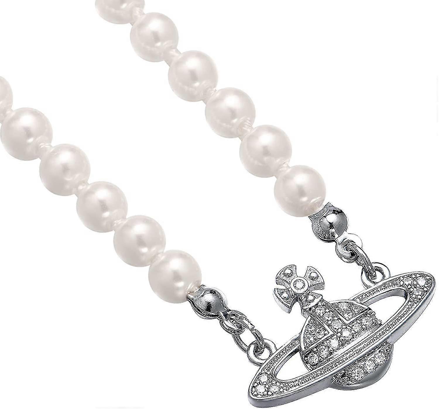 Golden Silver Saturn Pearl Necklace Diamond Pearl Bead Crystal ...