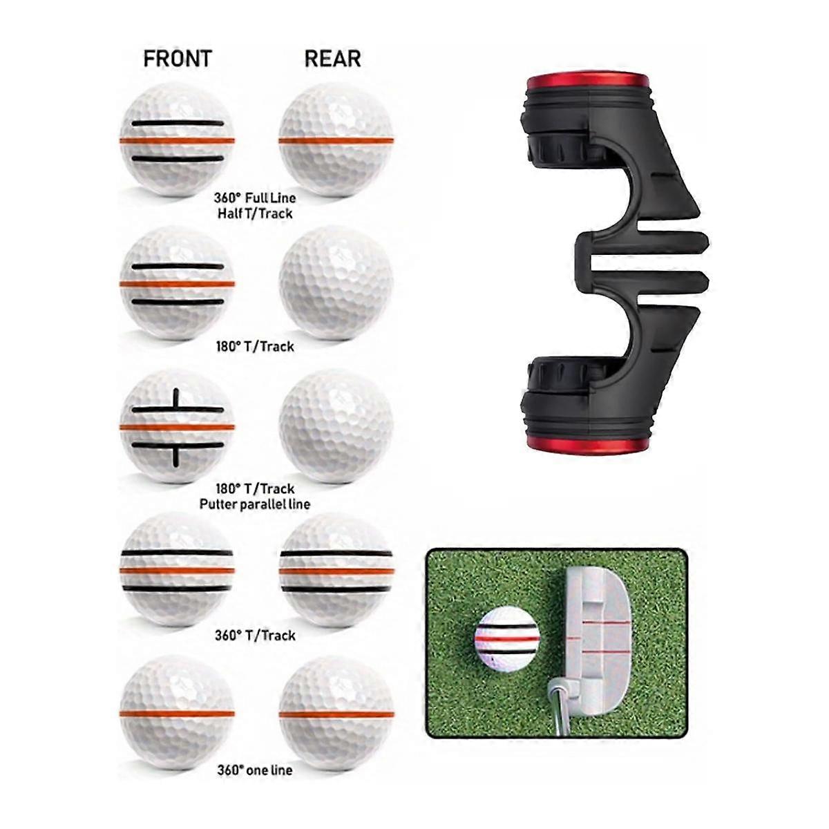 Golf Ball Marker Stencil with 4 Color Marker Pens, 360/180 Triple Line ...