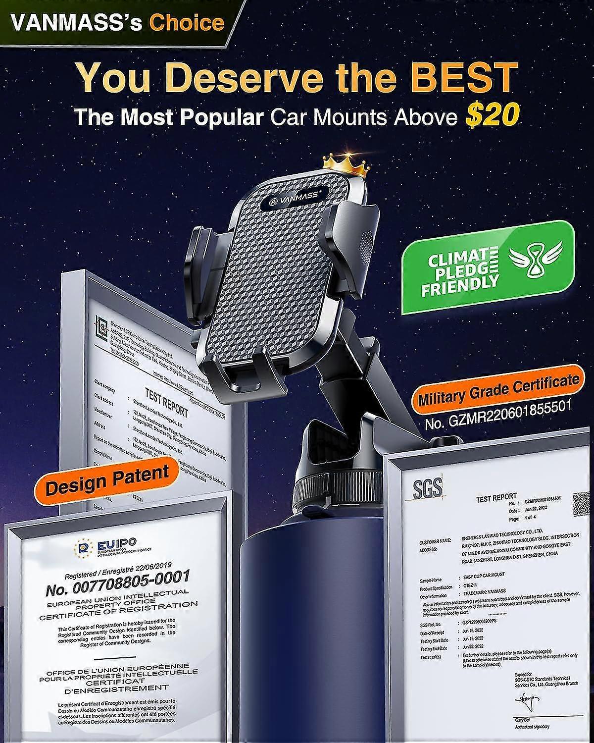 Car Phone Holder VANMASS [2023 Strongest Suction & Clip] Cell Phone Mount for Dashboard ...