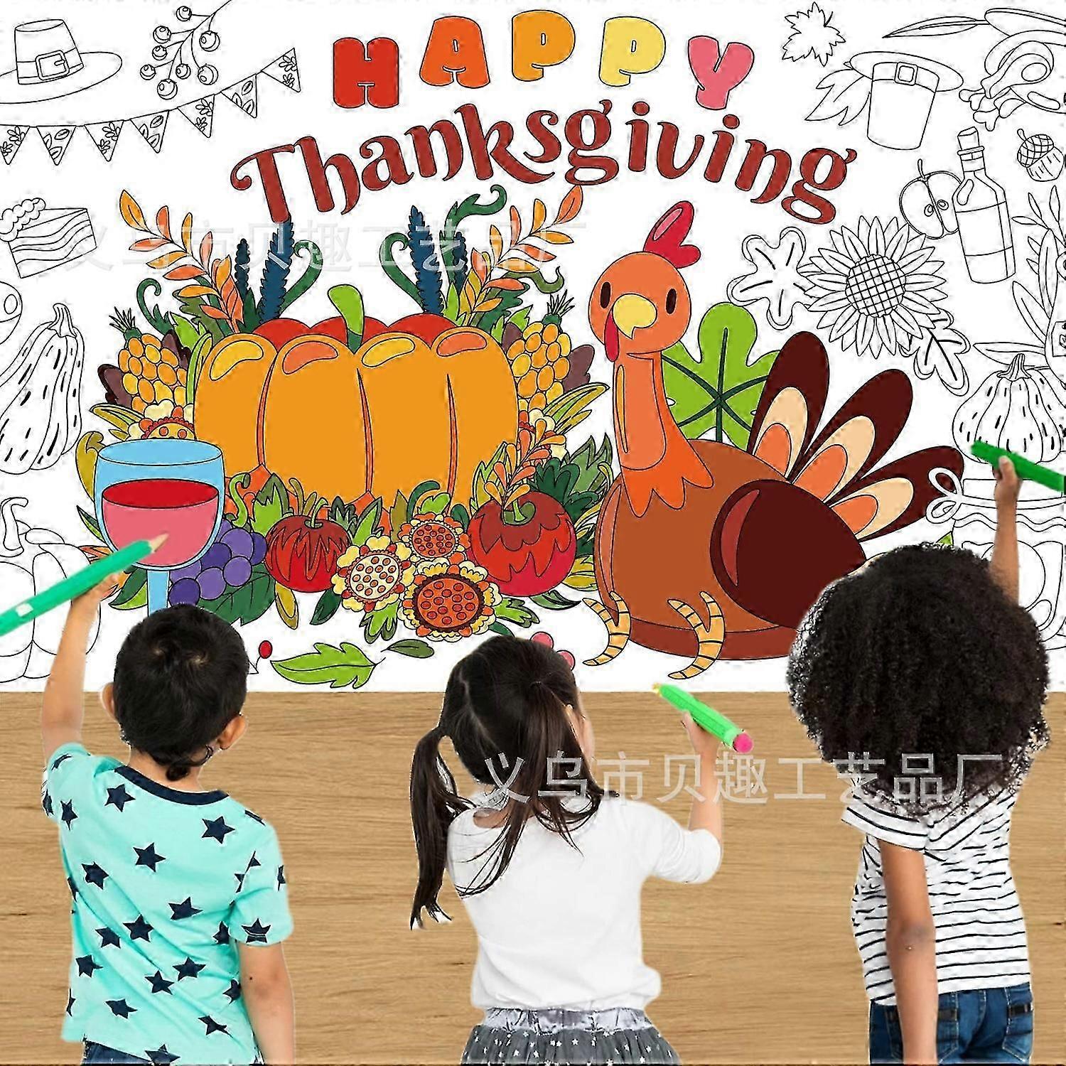 Happy Thanksgiving Giant Coloring Poster 72 x 31 Inch Turkey Maple Leaf ...