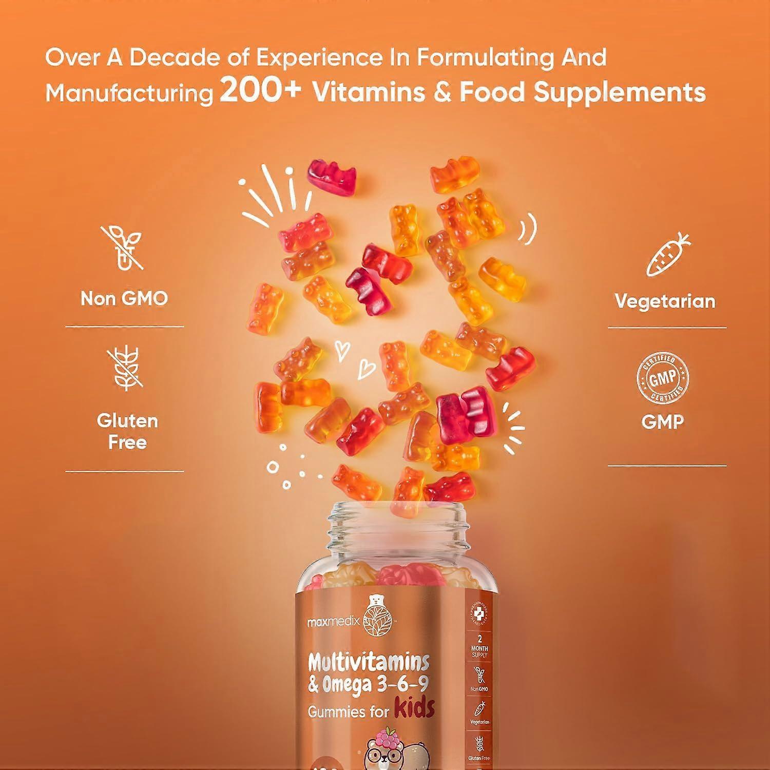 Multivitamin for Kids - 120 Raspberry & Orange Gummies (2 Months) with ...