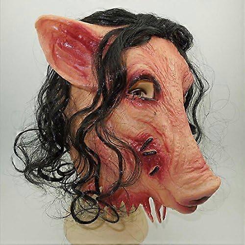 Scary Pig Mask Realistic Latex Pig Head Mask with Hair for Halloween ...