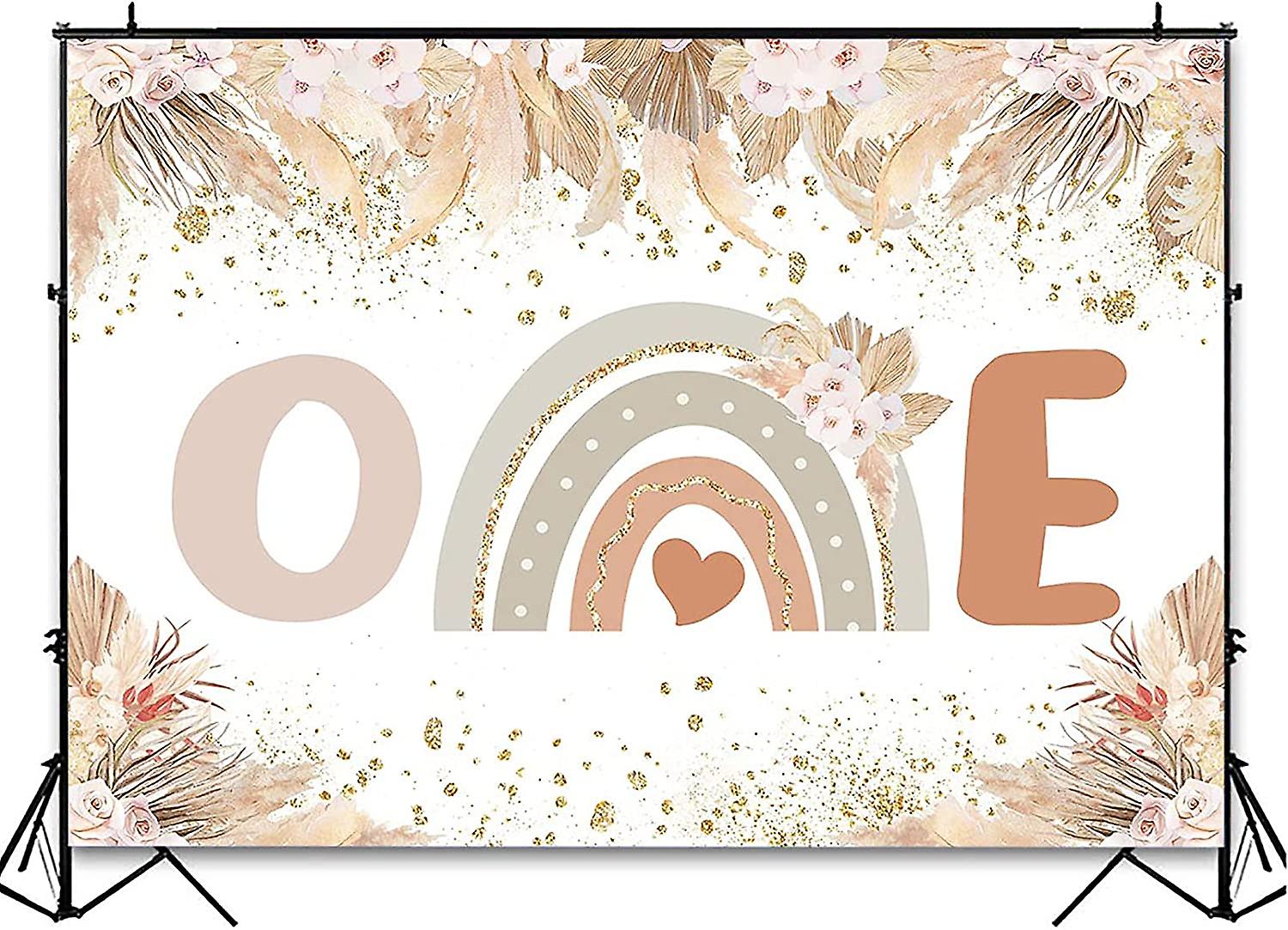 Bohemian Rainbow 1st Birthday Party Backdrop Pampas Grass Boho Rainbow ...