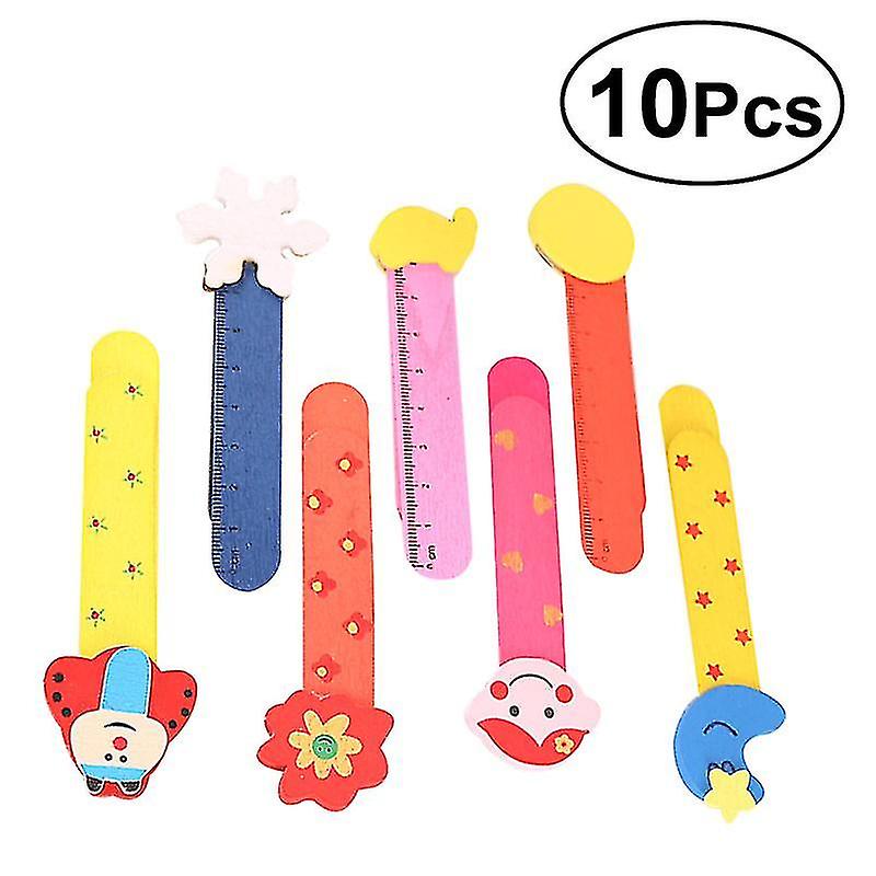 10 Pcs Bookmark Cartoon Wood Book Marker With Ruler Scale Wooden ...