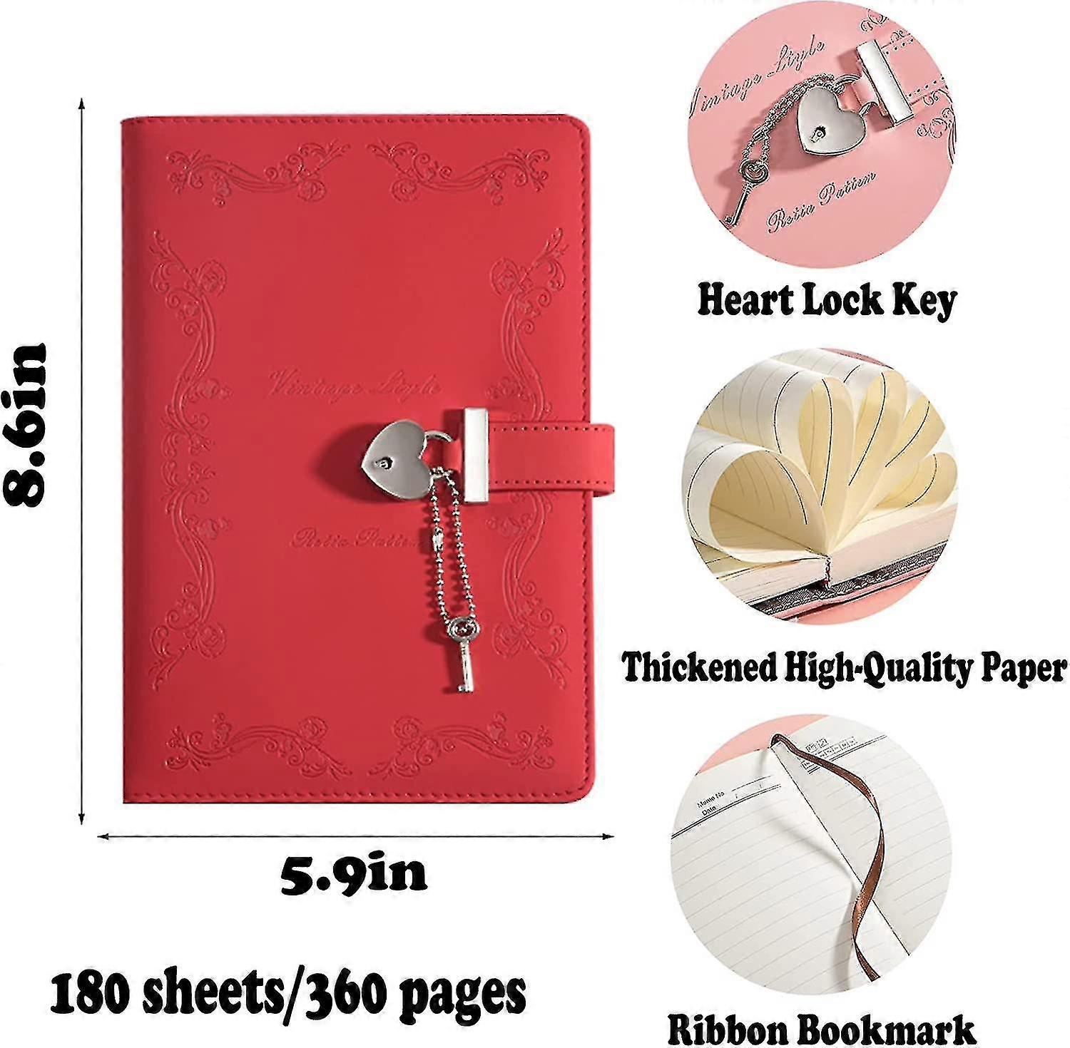 Diary With Lock And Key For Girls Thicken 360 Pages Leather Heart ...