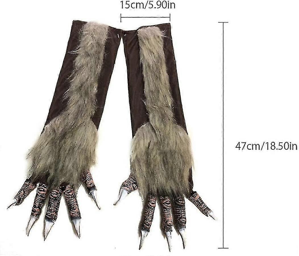 Werewolf Gloves 1 Pair Furry Werewolf Hands Gloves Halloween Decor Prop ...