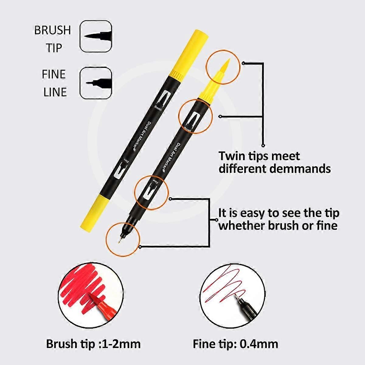 Colouring Pens 24 Colours Dual Brush Pens Felt Tip Pens Art Markers ...