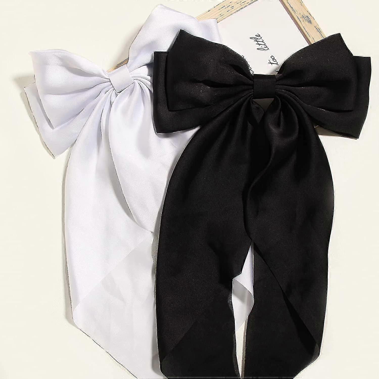 2 Pcs Solid Color Bow Hair Clips With Long Silky Satin Tail Large Bows ...