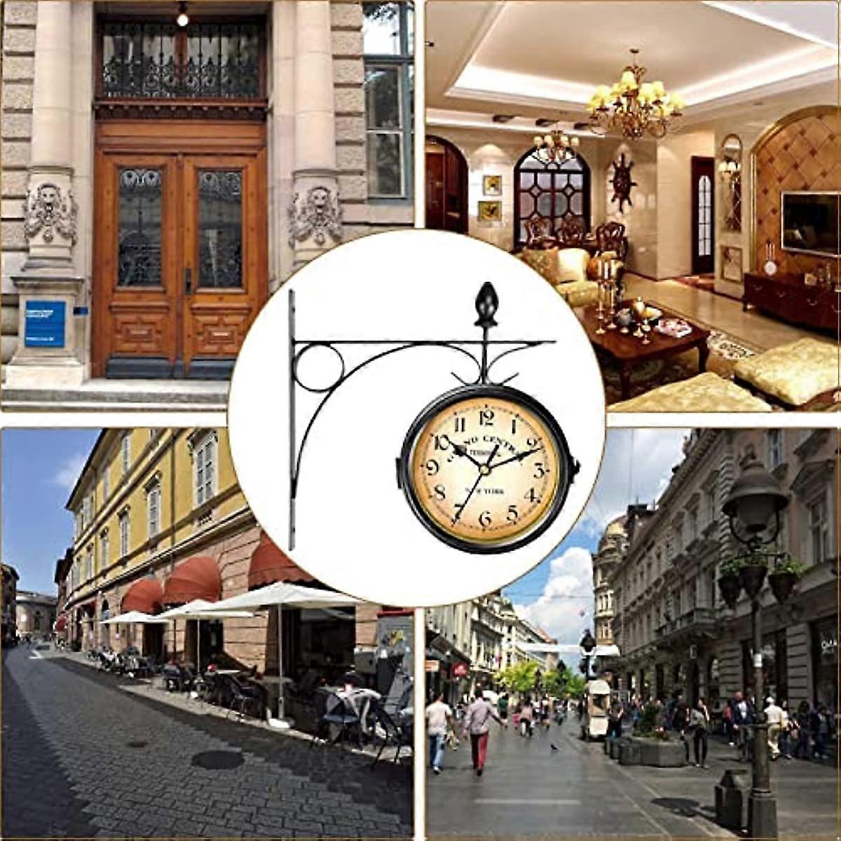 Queiting Outdoor Wall Clock Retro Double Sided Wall Clock Garden Clock ...