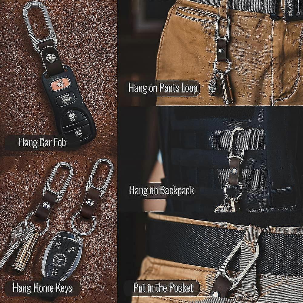 Titanium Belt Clip Carabiner Leather Keychain Holder - KM02 with ...