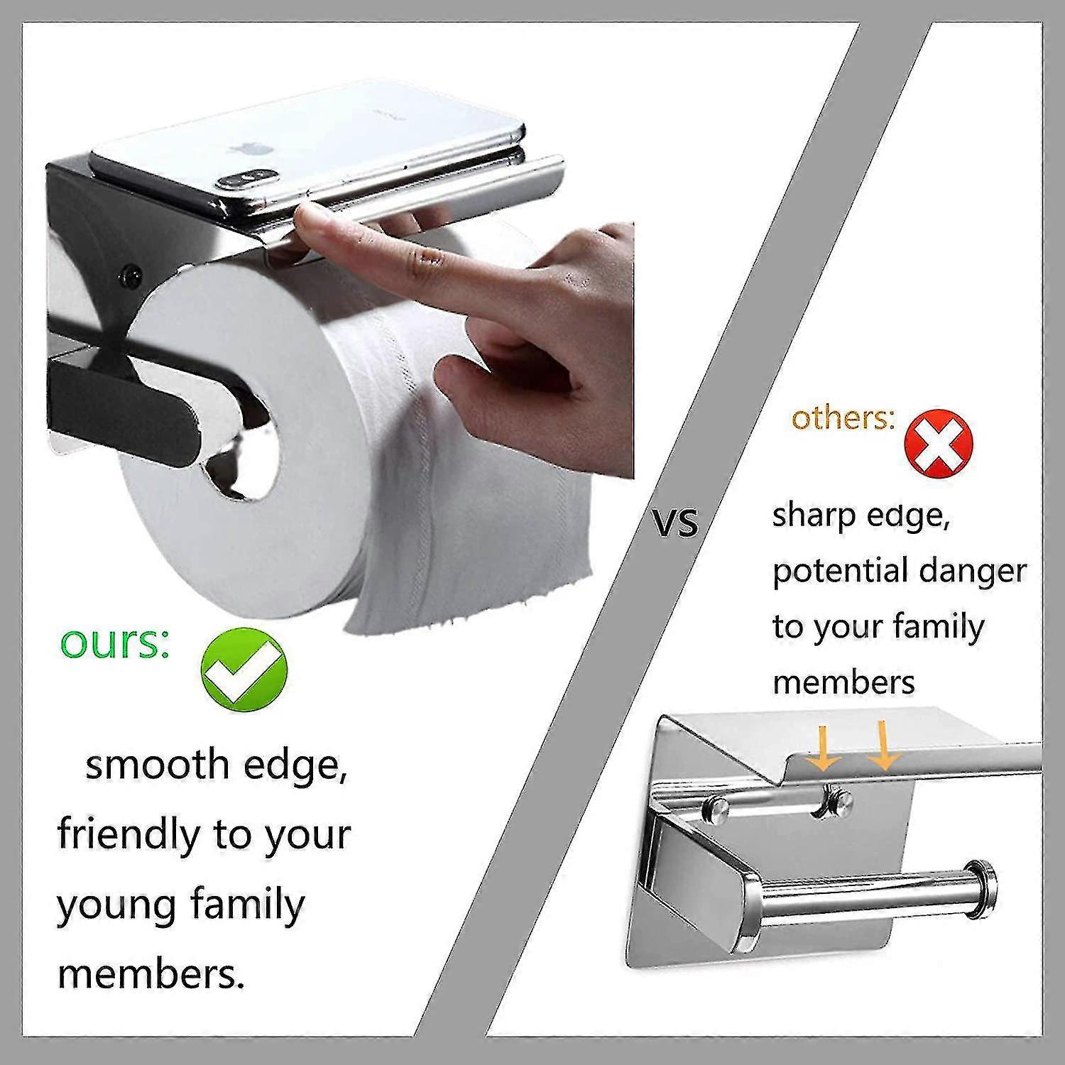 Toilet Roll Holder With Screws, Self Adhesive Stainless Steel Toilet ...