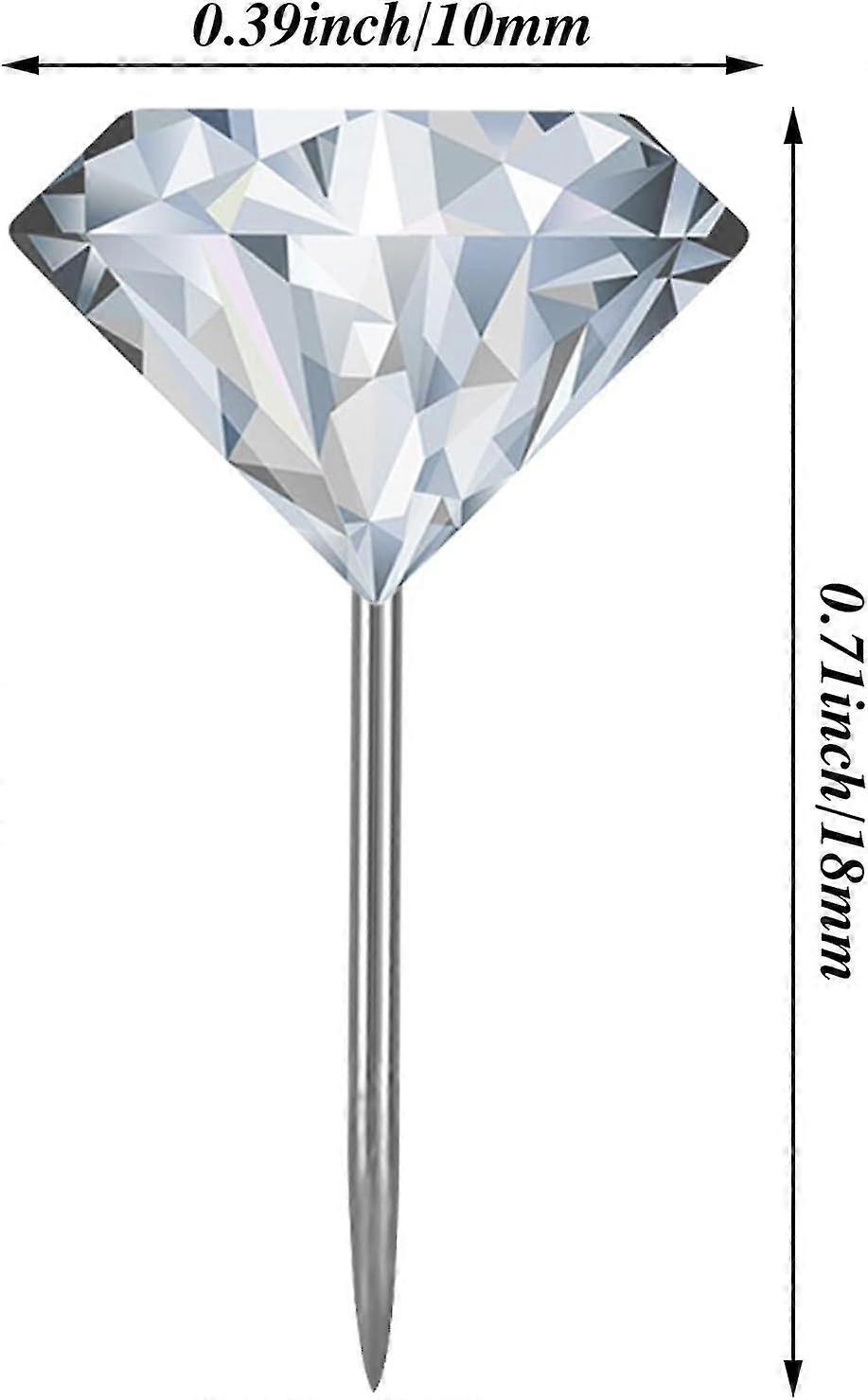 100pcs Clear Stainless Steel Diamond Push Pins For Cork Boards Plastic ...