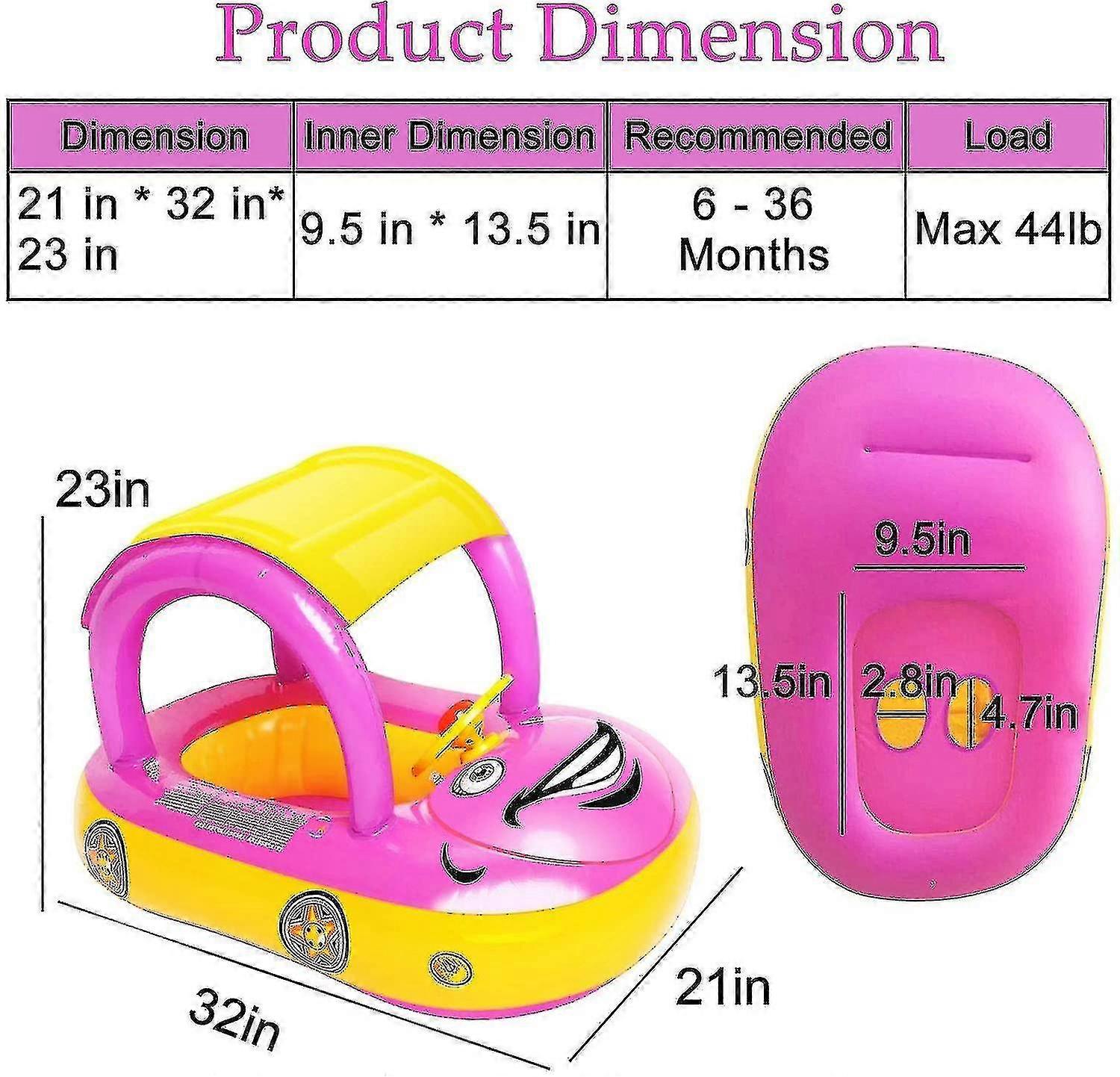 Baby Inflatable Pool Float With Canopy, Car Shaped Swim Float Boat For Infant Toddler Kids ...