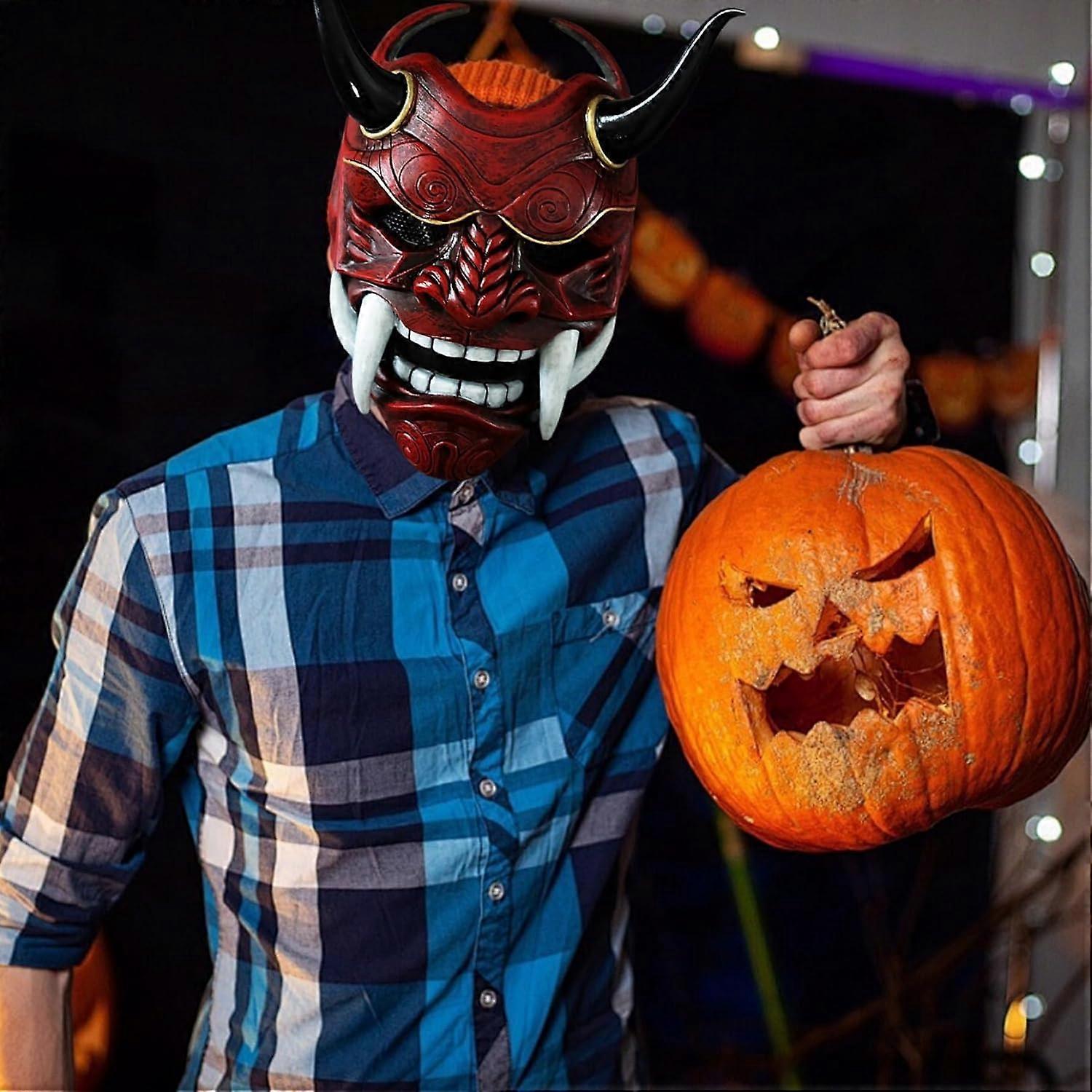 Oni Mask, Scary Latex Japanese Hannya Mask for Halloween, 11 x 9.5 Full ...
