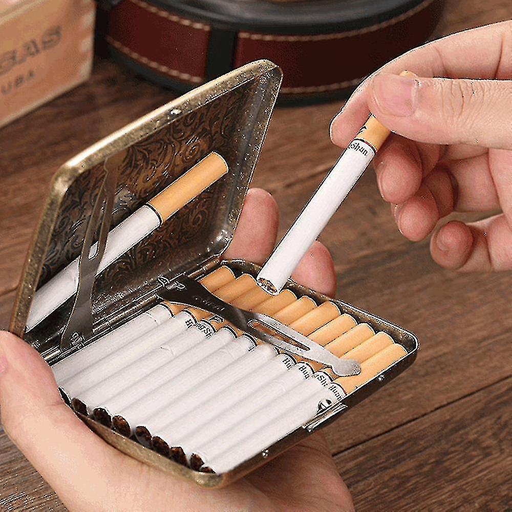 Retro Metal Cigarette Case Box - Double Sided Spring Clip Open Pocket ...
