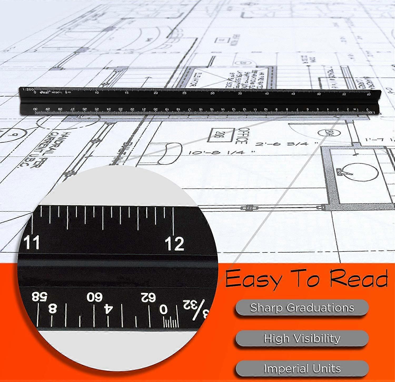 Architectural Scale Ruler, Aluminum Triangular Scale Ruler Metric 1:20 ...