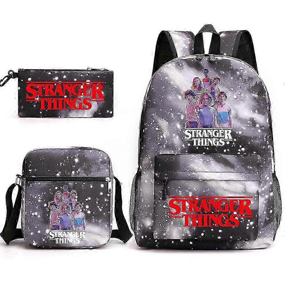 Stranger Things Backpack Three-piece Set Student School Bag Canvas Bag ...