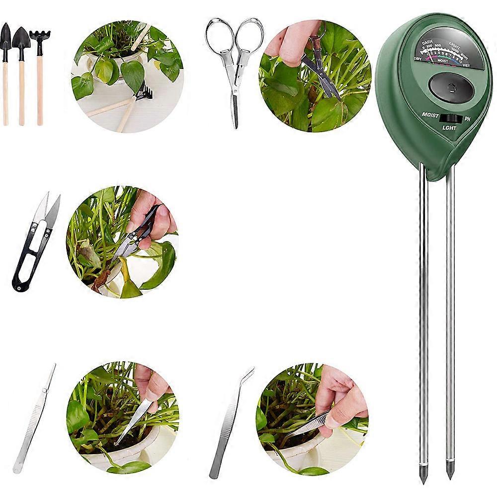 9 Pcs Bonsai Tools with Soil Moisture Meter, 3-in-1 Moisture Sensor ...