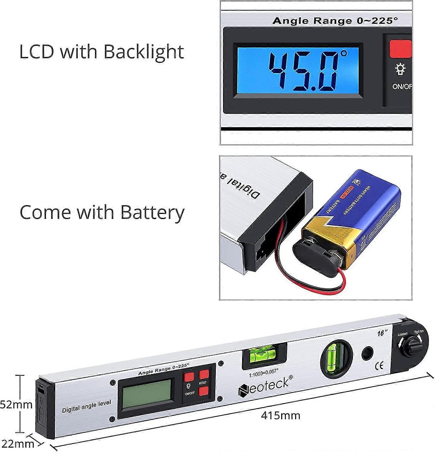 Neoteck 400mm/16inch 0~225 Digital Angle Finder Digital Horizontal ...
