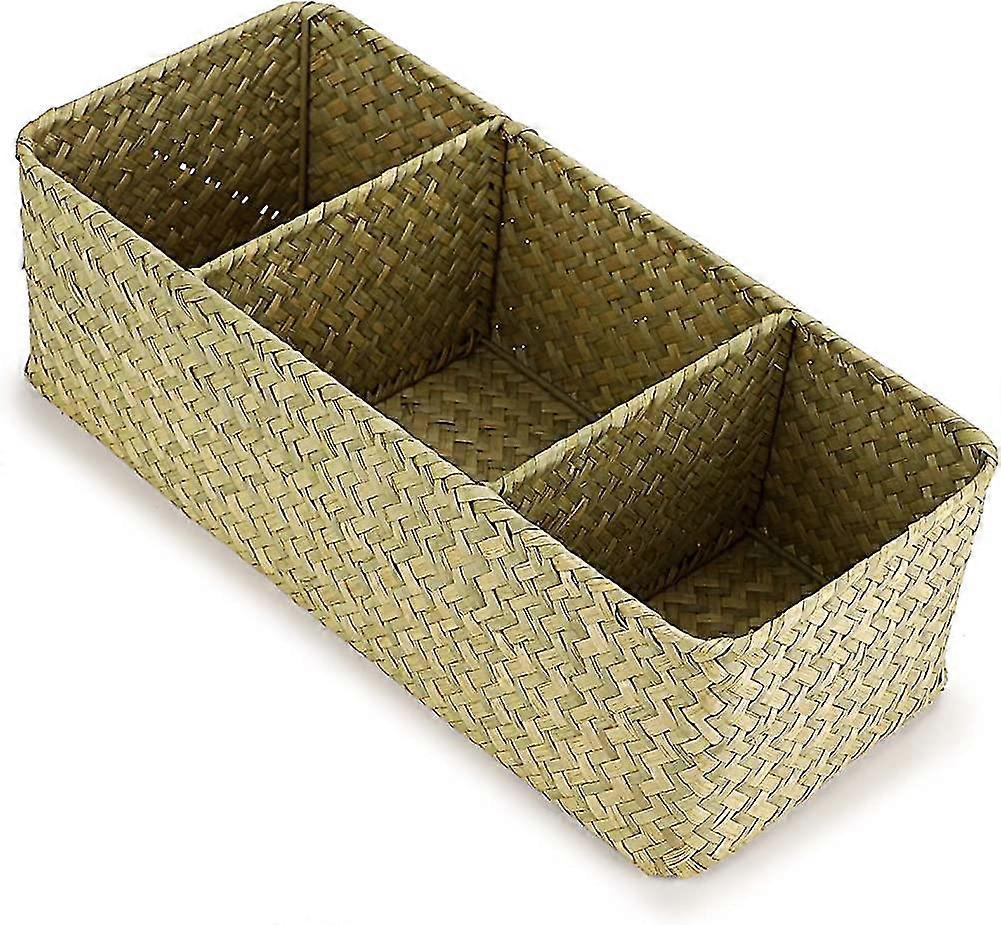 3-compartment Seagrass Storage Basket Woven Seagrass Desktop Basket ...