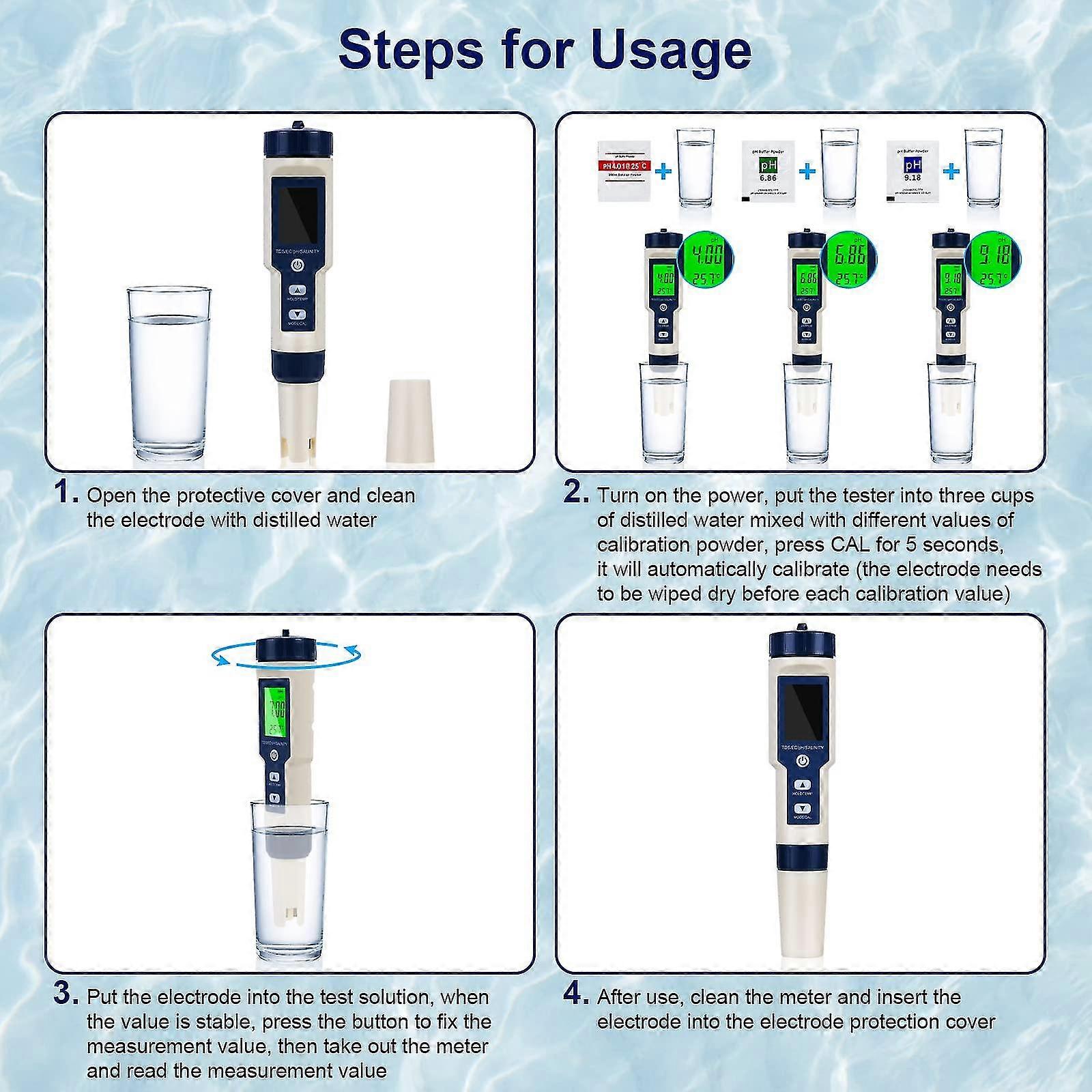 Ph Meter, 5-in-1 Ph / Tds / Ec Temperature Tester With Backlight, 0 -14 ...