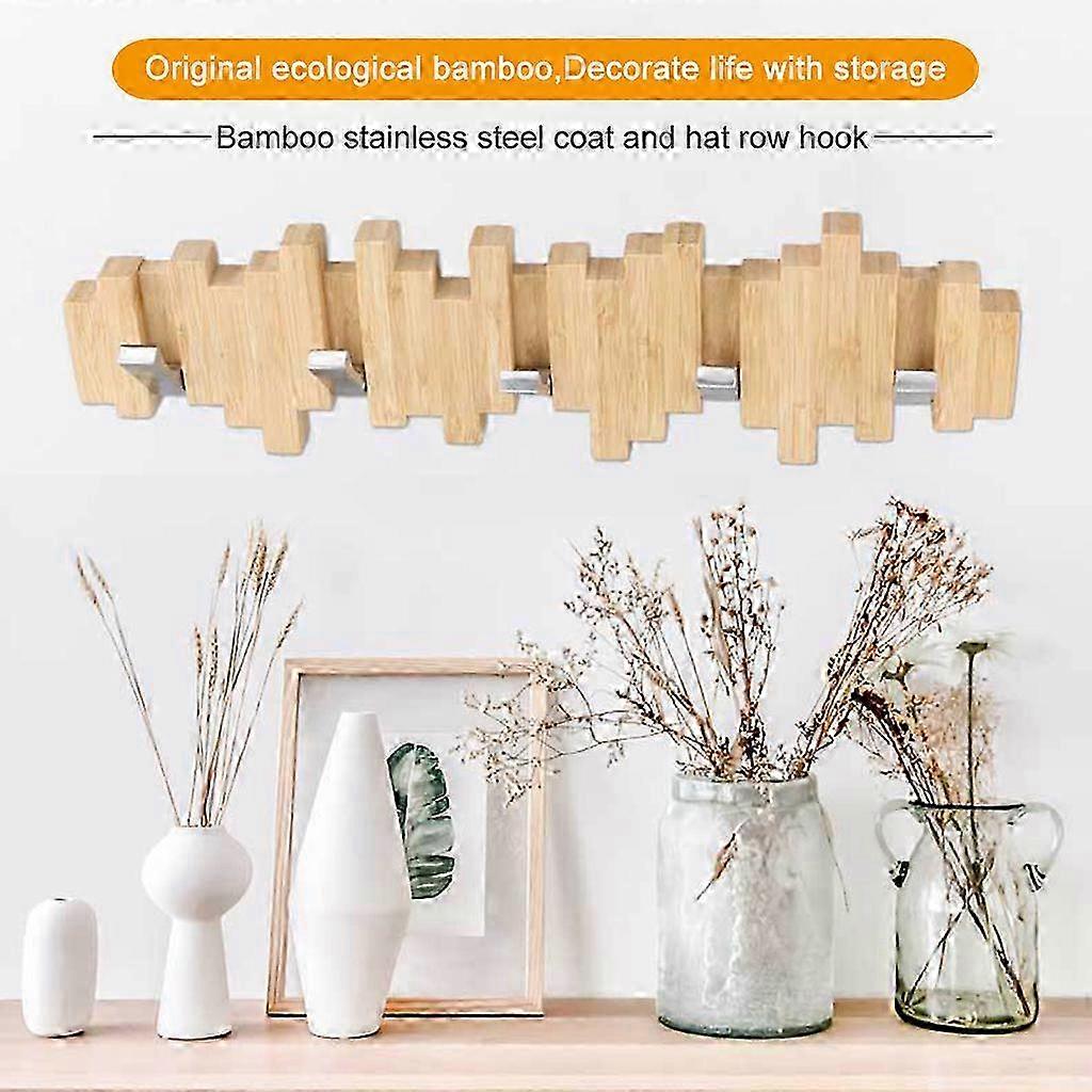 Sturdy Wood Coat Rack with 5 Steel Hooks - Heavy Duty Wall Mounted ...