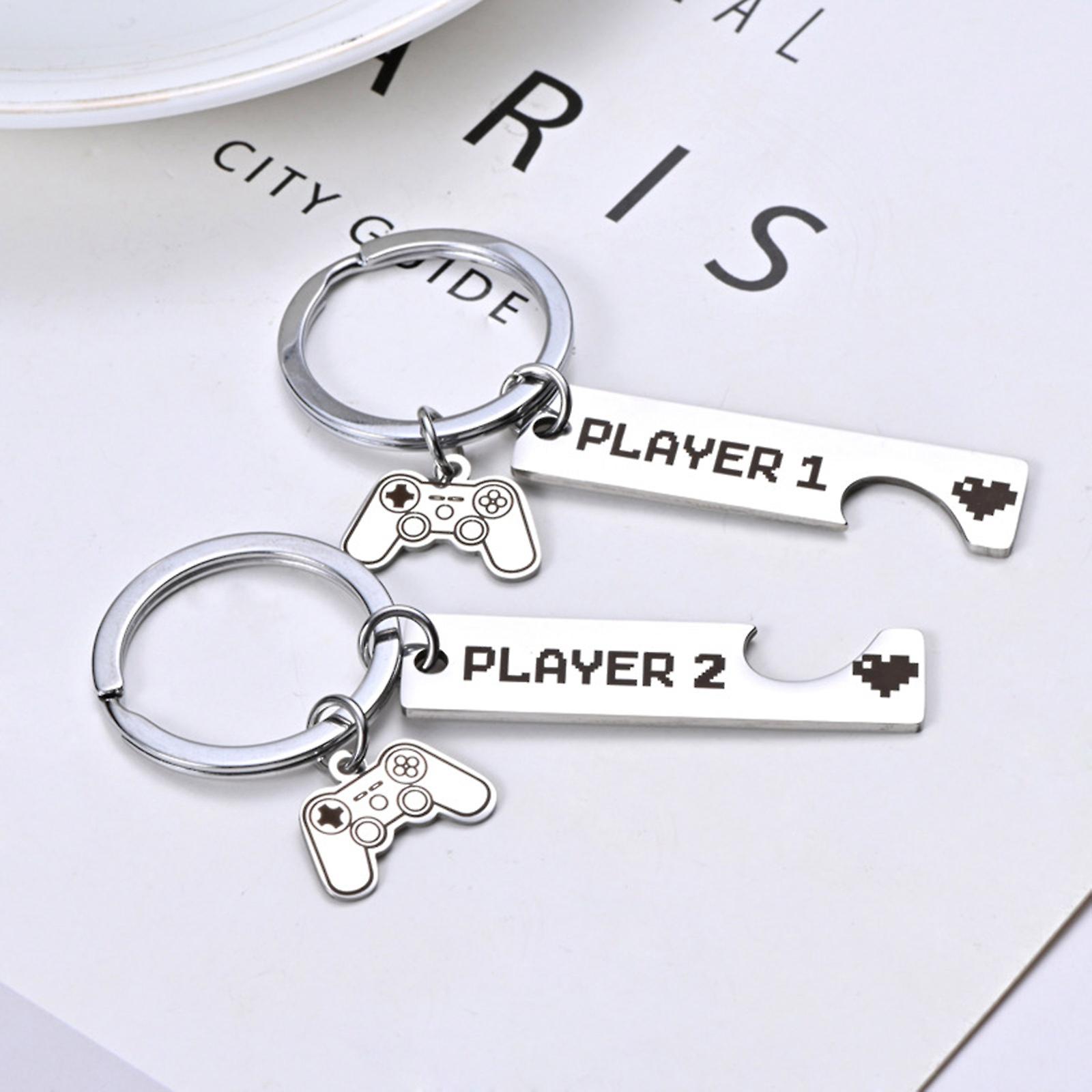 2 Pcs Keychain Stainless Steel Gamer Key Ring Key Chain Charm Keyring ...