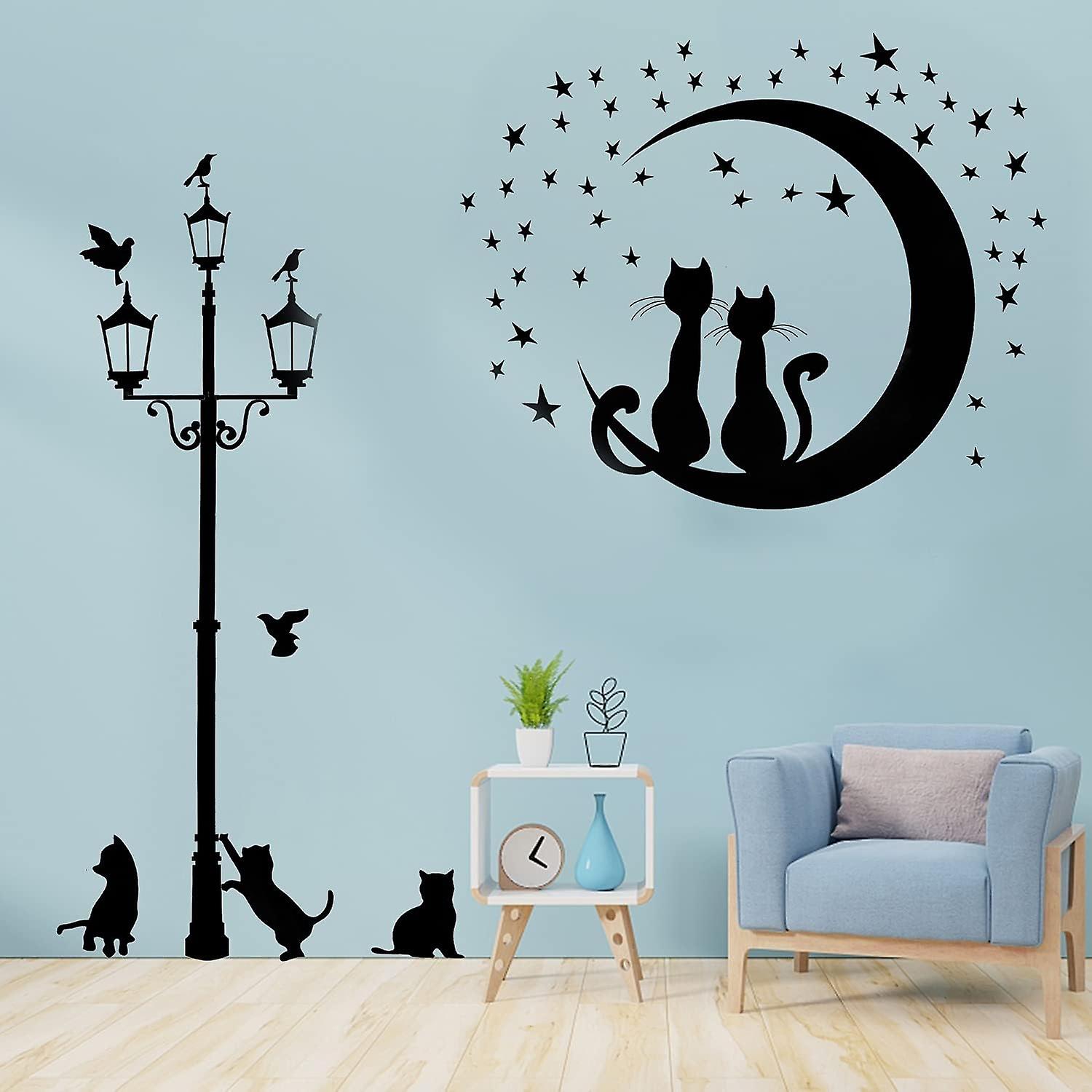 2 Piece Black Cat Wall Decals Set Self Adhesive for Wall Decor, Cat ...