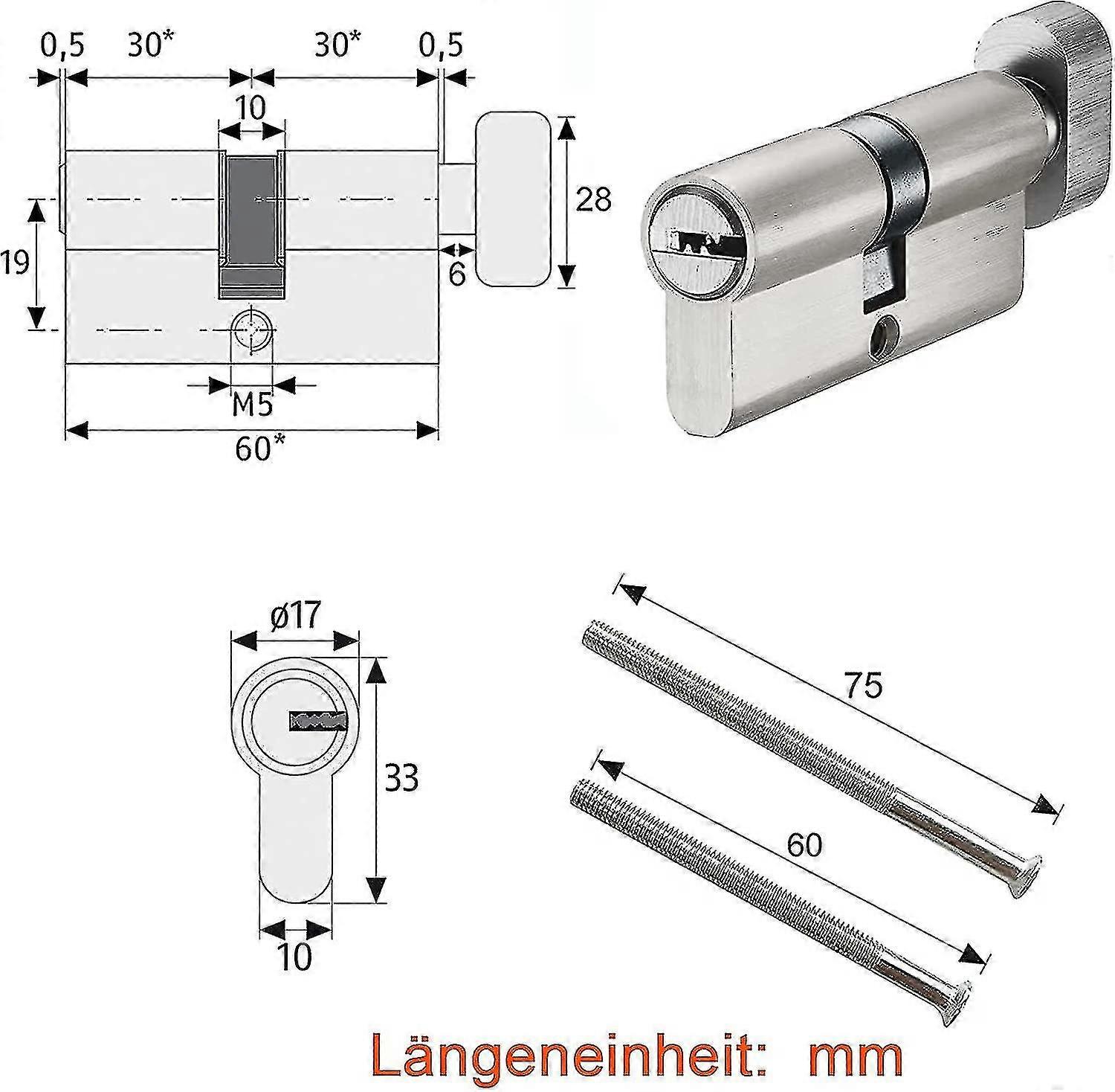 Cylinder Lock 30/30, Cylinder Lock With Knob, Cylinder Lock, Door Lock ...