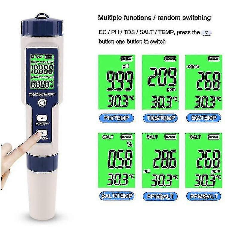Pool Salt Tester, Digital Salinity Meter, High Accuracy 5 In 1 Salinity ...