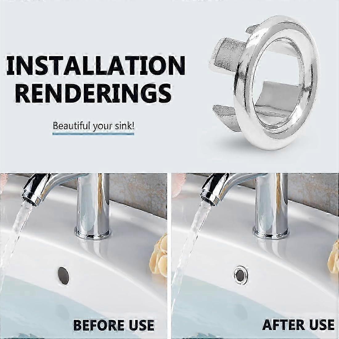 Sink Overflow Rings, 6 Pcs Kitchen Bathroom Washing Sink Overflow Decorative Round Overflow ...