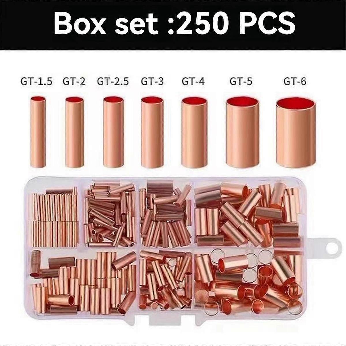 250pcs GT Copper Connecting Pipe Wire Joint Small Copper Tube Terminal Cable Lug Bootlace ...