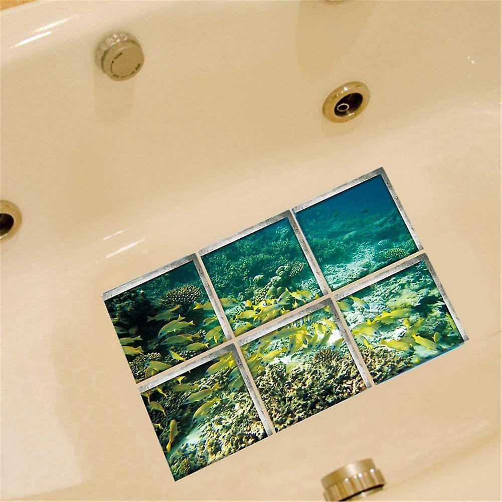 Bath Treads Stickers Sea Fish Pattern Square 3d Adhesive Anti Slip Tub ...