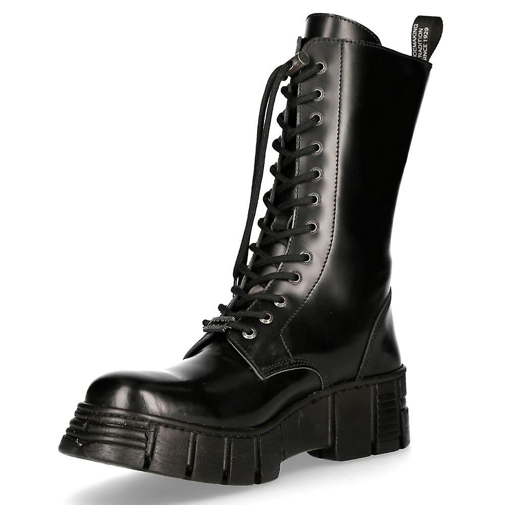 New Rock M-WALL027N-C2 Boots Leather Wall Rock Biker Mid-Calf Tower ...