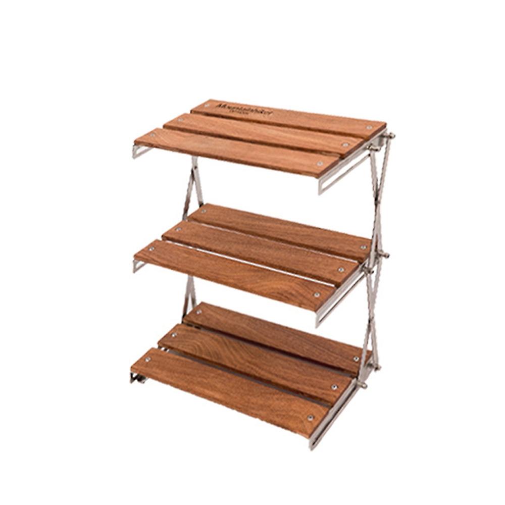 Outdoor Camping Cups Bowls Folding Storage Rack Wooden Three-tier ...