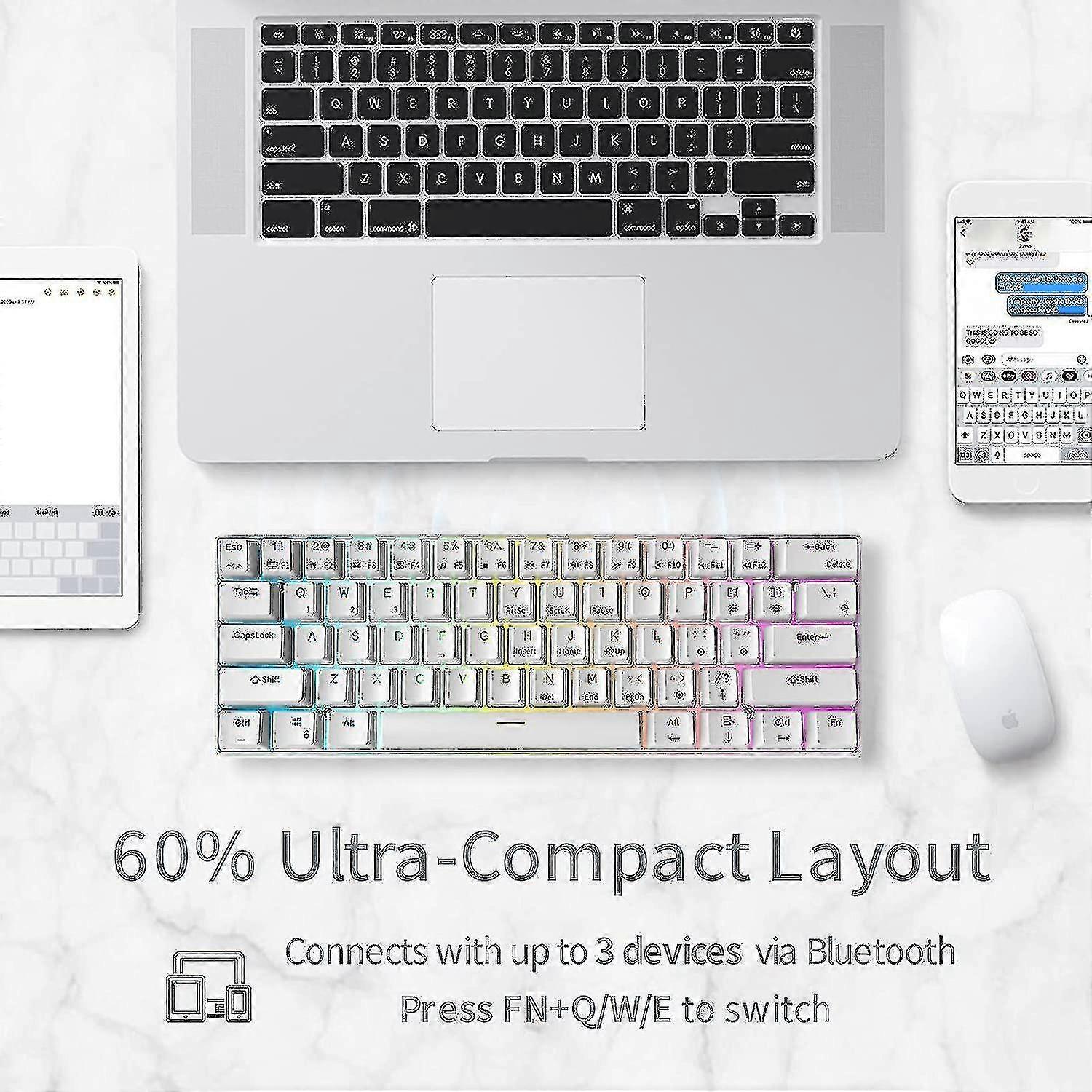 Rk61 Rgb Wireless/wired 60% Compact Mechanical Keyboard, 61-key Tooth ...