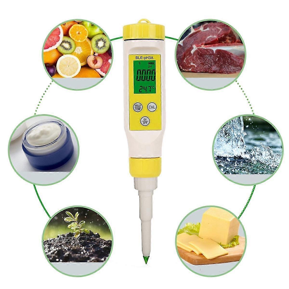Bluetooth Digital Ph Meter For Food, High Accuracy Food Ph Tester With ...