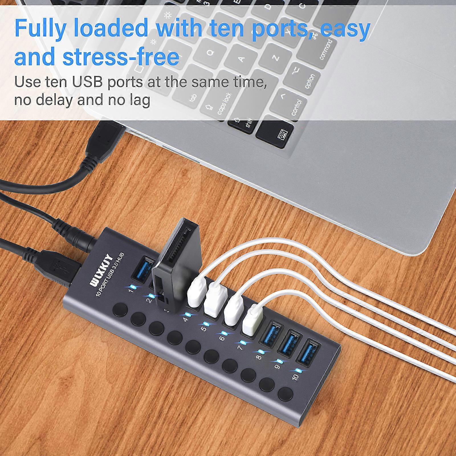 Powered USB Hub 10 Ports USB 3.0 Data Hub - with Individual On/Off ...