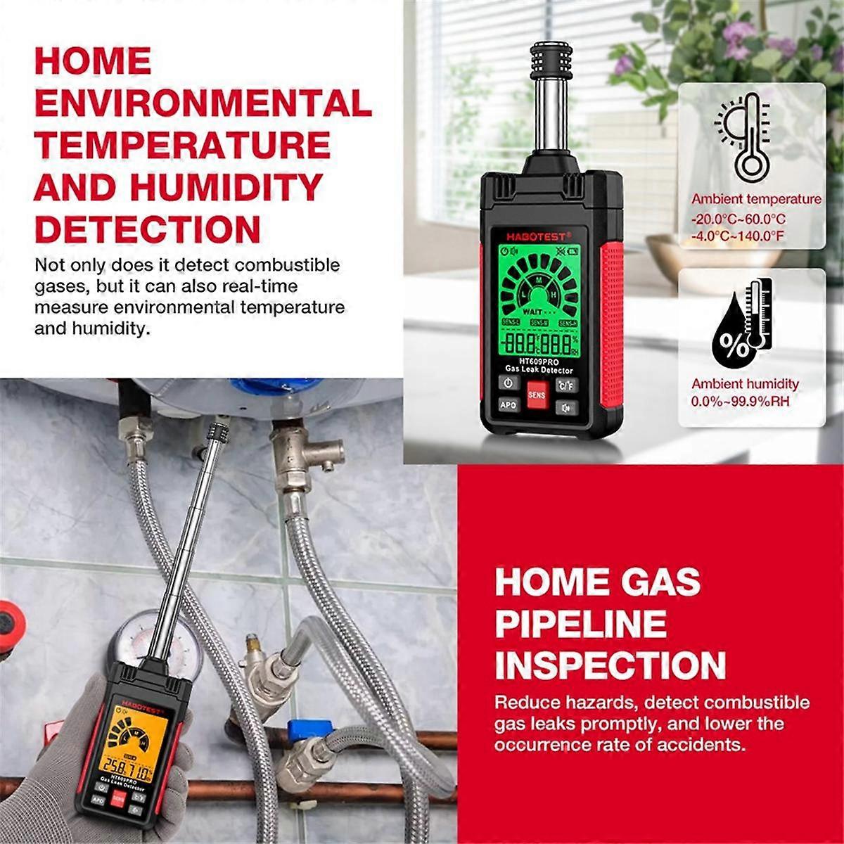 HT609 Pro Combustible Gas Detector Retractable 50-1000PPM Sound ...