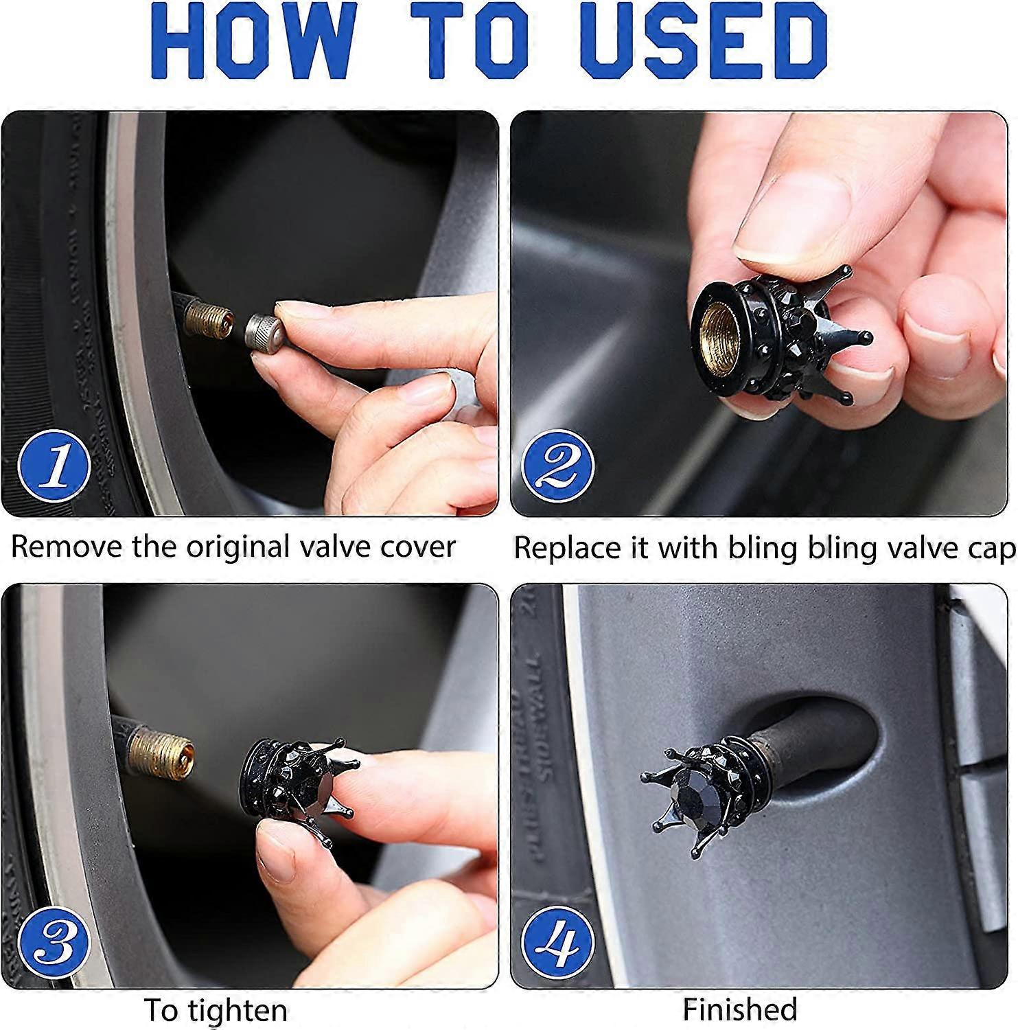 4 Crown Valve Caps Universal Bling Valve Cap Crystal Valve Cap ...