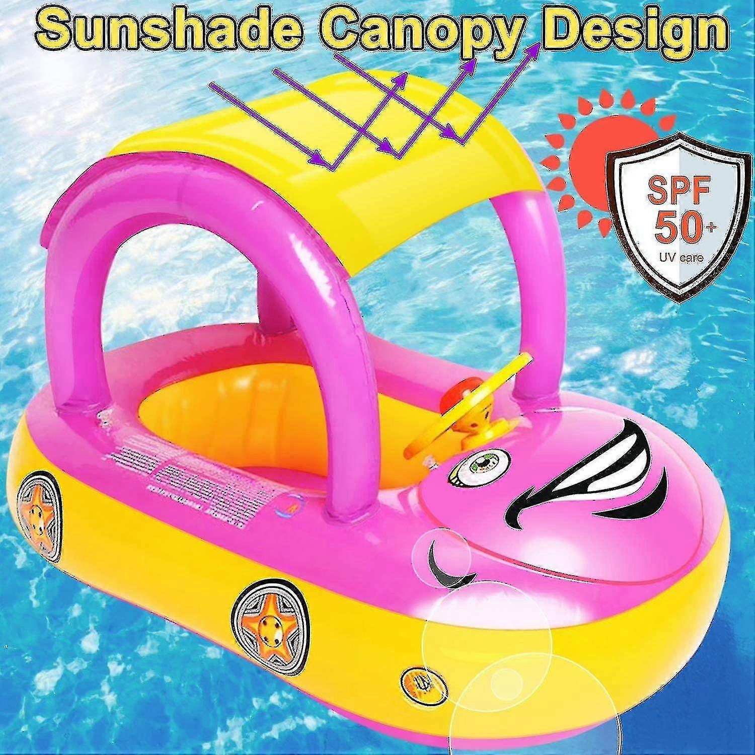 Baby Inflatable Pool Float With Canopy, Car Shaped Swim Float Boat For ...
