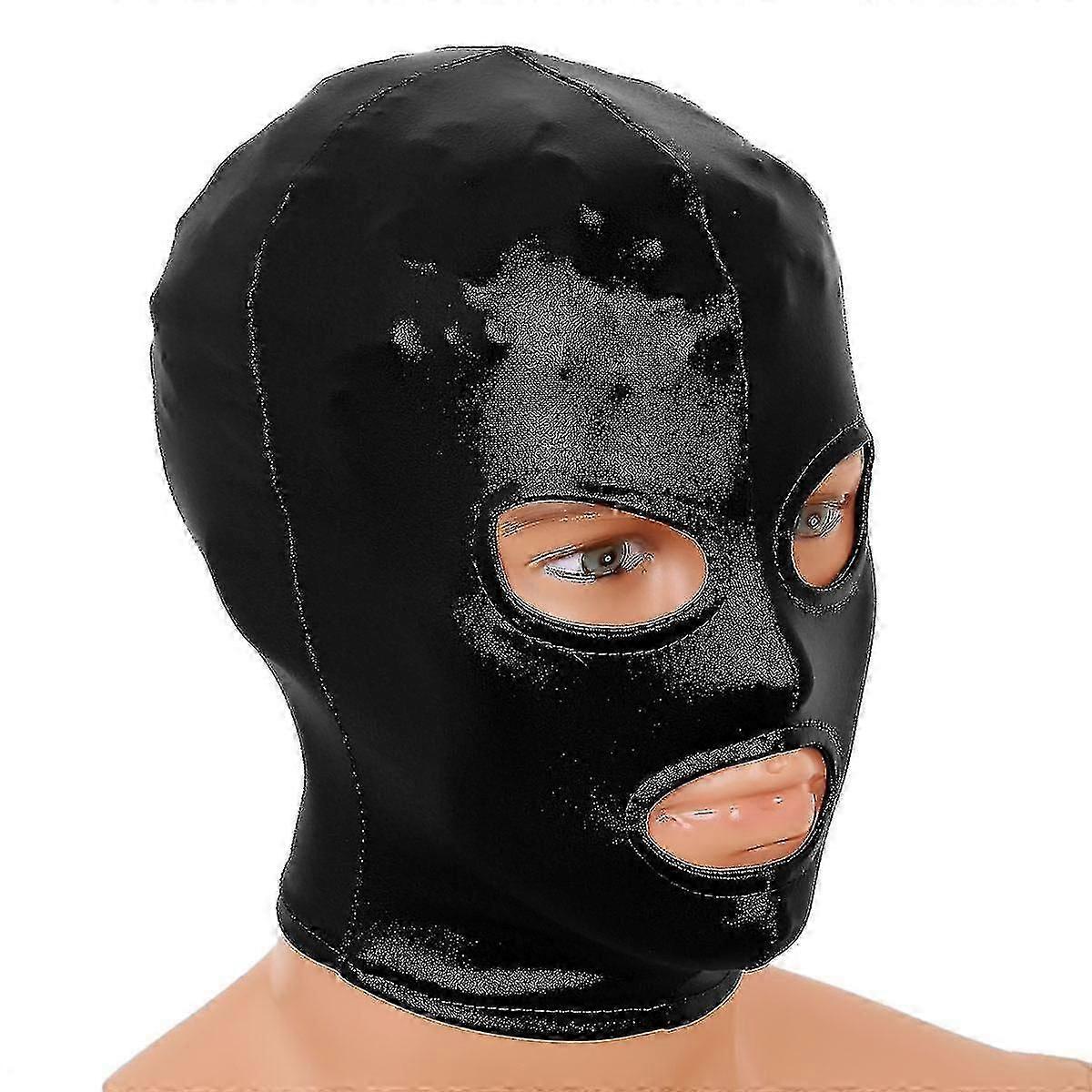 Mens Women Latex Hood Mask Cosplay Outfit Shiny Metallic Open Eyes And ...